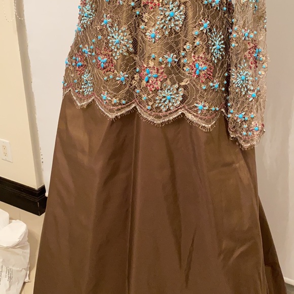 gabriella arango | Dresses | Bronze Long Sleeve Taffeta And Lace ...